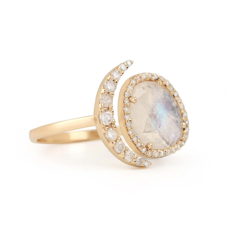 Bague Lune | Pierre de Lune, Or, Diamants | Univers Minéral®